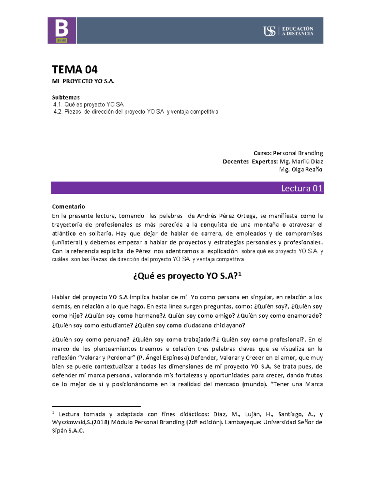 Lec 05 Qué es el proyecto YO S - TEMA 04 MI PROYECTO YO S. Subtemas 4 ...