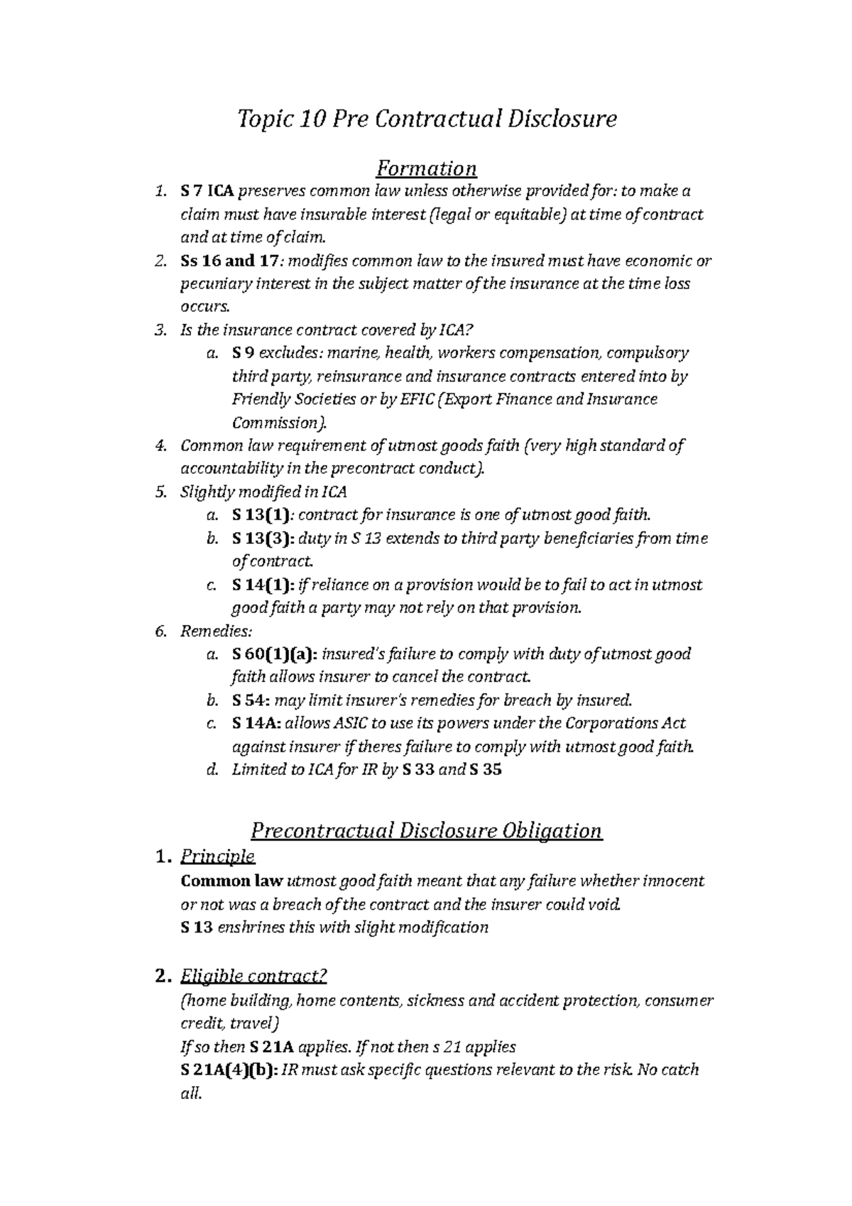 Exam question guides – Topic 10 Pre Contractual Disclosure - Topic 10 ...