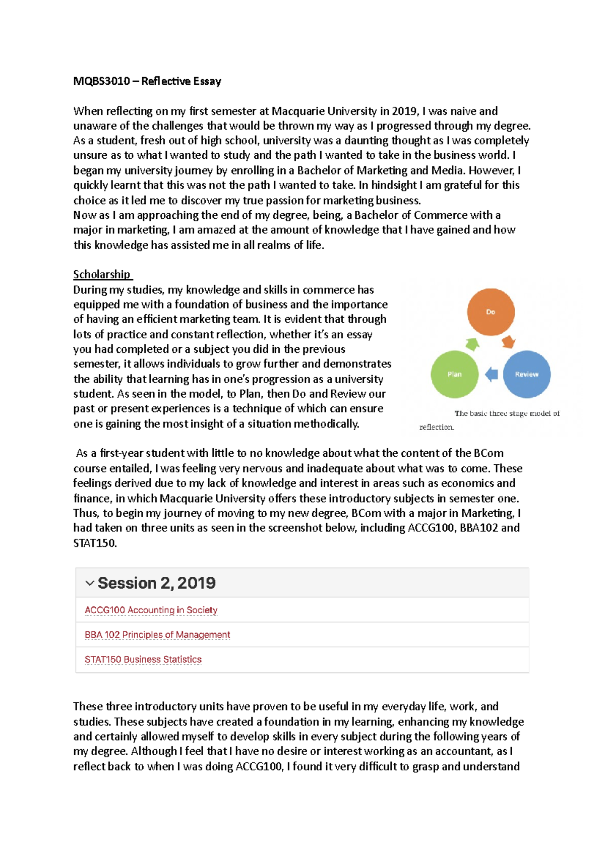 Reflection copy - MQBS3010 – Reflective Essay When reflecting on my ...