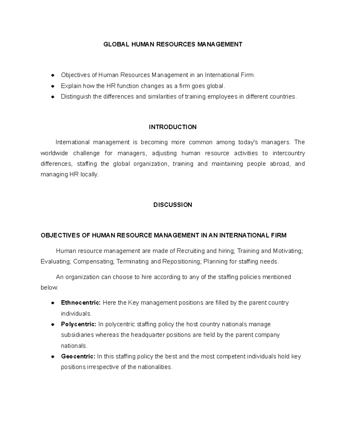 Reflective Essay (Individual Output) - GLOBAL HUMAN RESOURCES ...