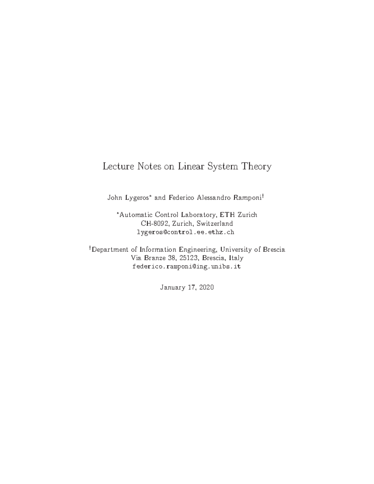 LST Notes - HS22 - Lecture Notes on Linear System Theory John Lygeros∗ ...