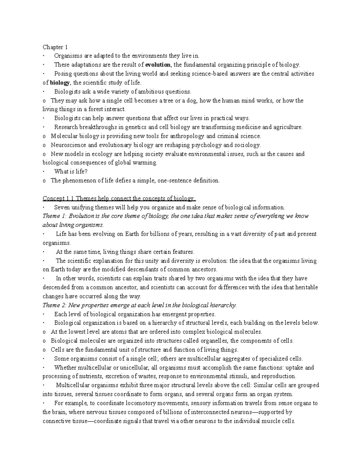 Midterm Outline - Summary Intro:Organisms& Bio (Lec) - Chapter 1 ...