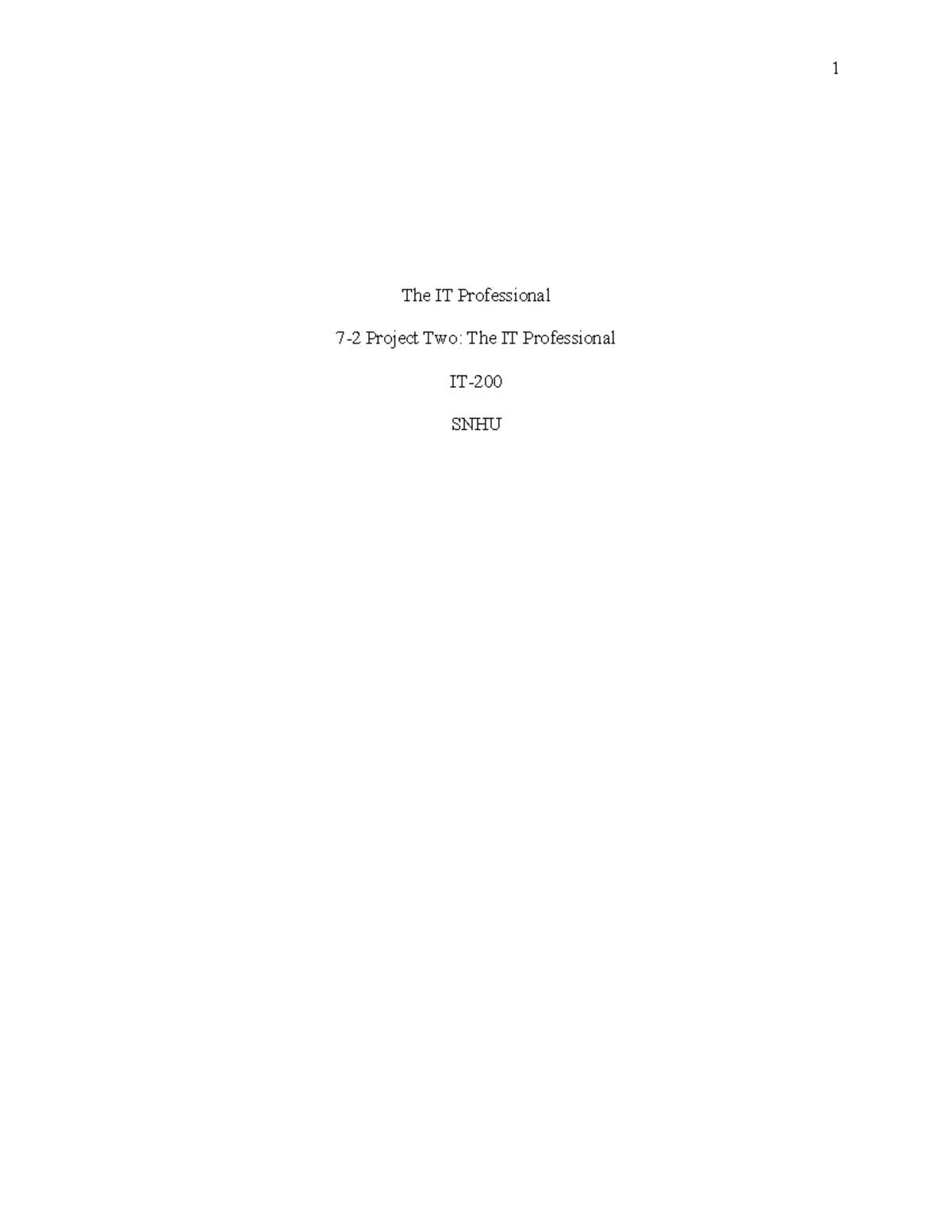 The IT Professional IT 200 - 1 The IT Professional 7-2 Project Two: The ...