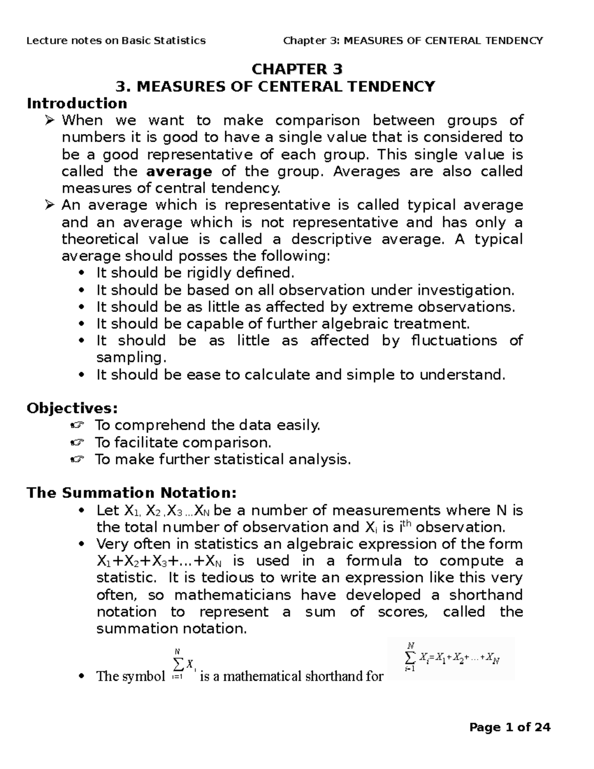 Chapter-3-Measures of Central Tendency - ####### CHAPTER 3 CHAPTER 3 ...