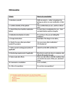 OSCE POM Counselling - POM COUNSELLING Introduction Introduce self ...