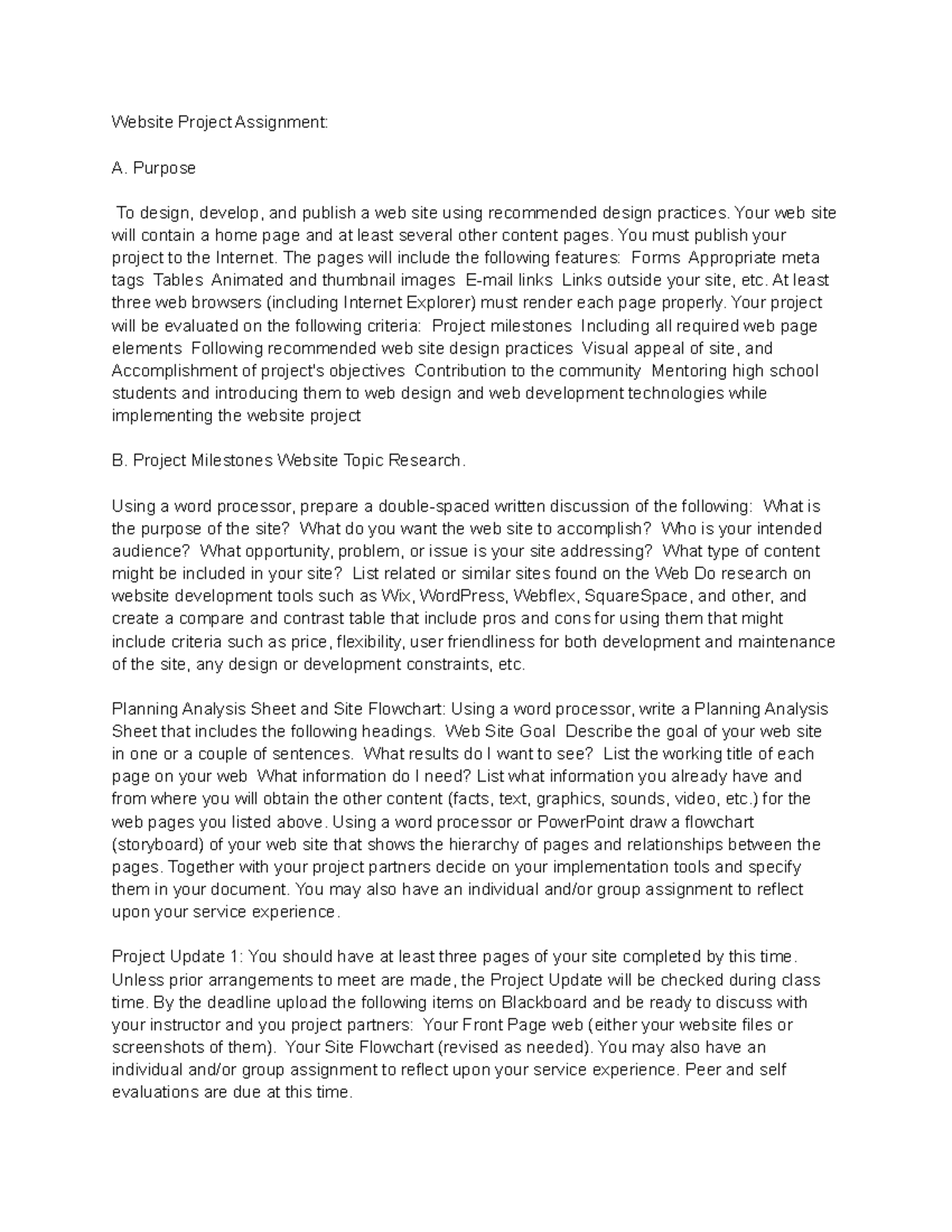 Web dev practice material - Website Project Assignment: A. Purpose To design, develop, and ...