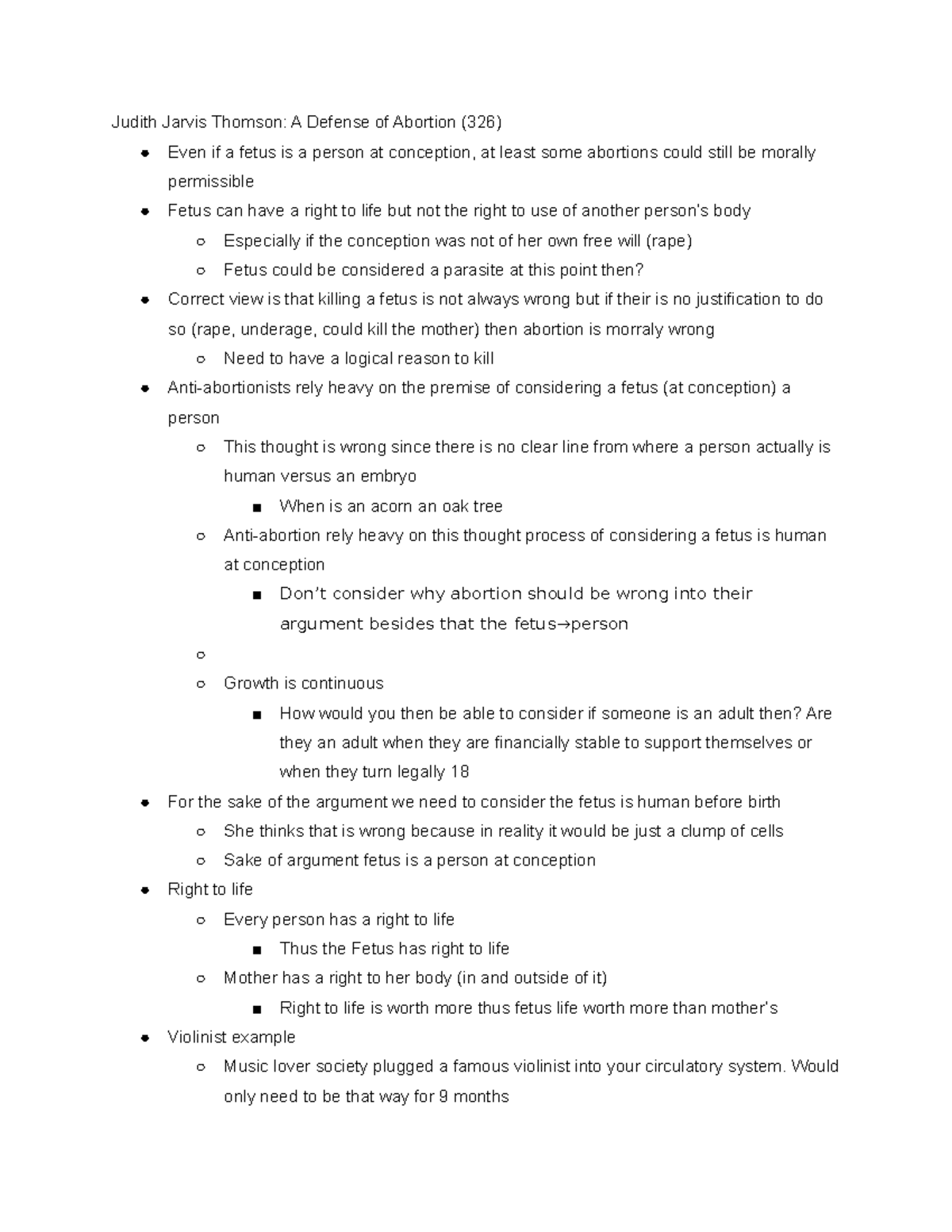 Abortion notes - Judith Jarvis Thomson: A Defense of Abortion (326 ...