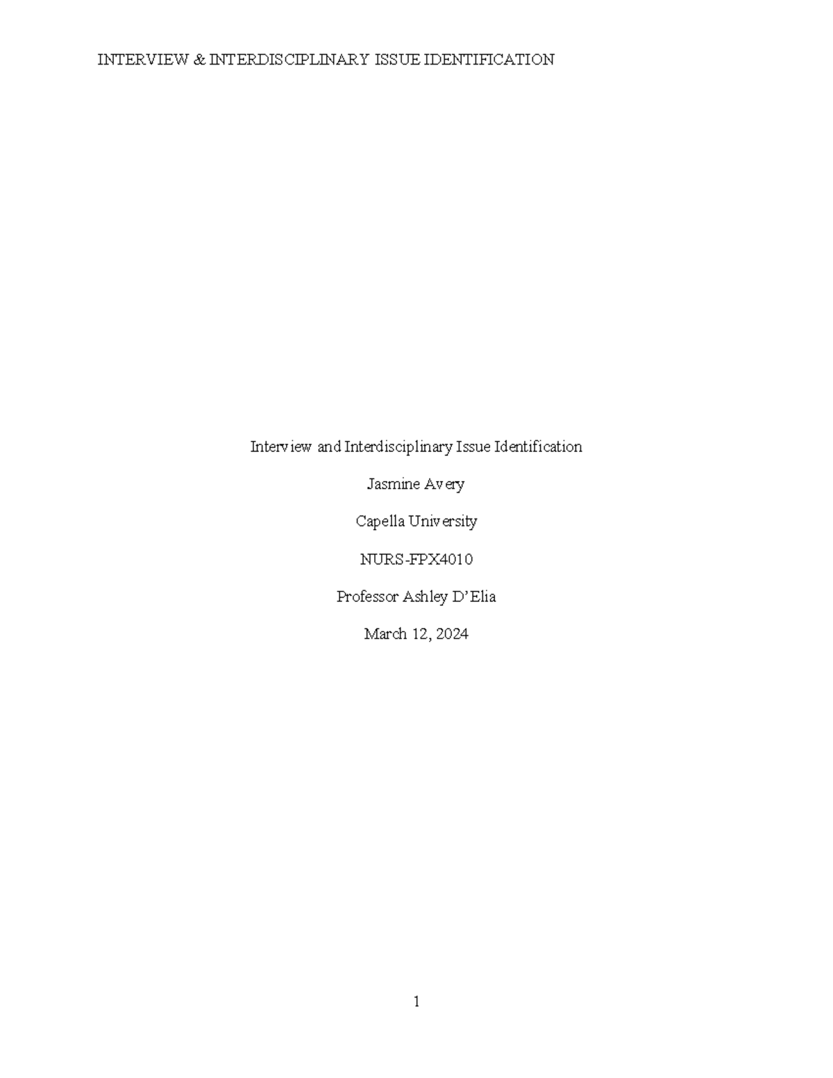 Interview and Interdisciplinary Issue Identification - INTERVIEW & INTERDISCIPLINARY ISSUE - Studocu