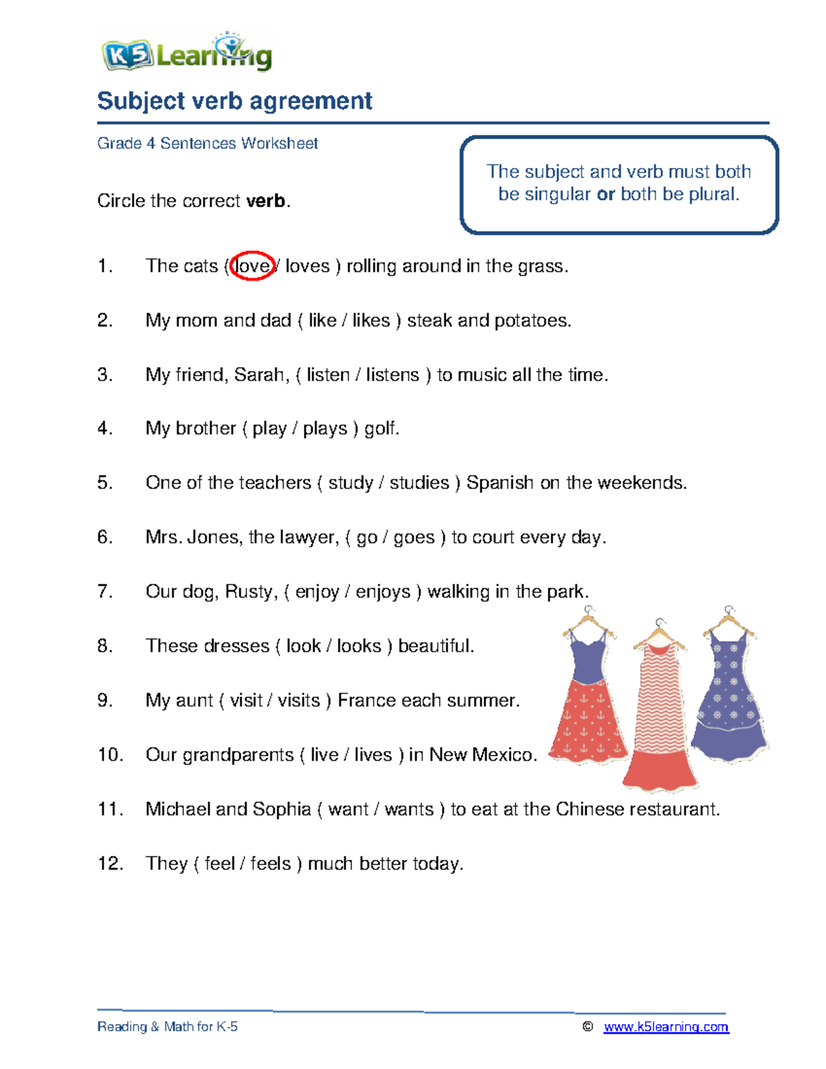 Grade 4 subject verb agreement b - Subject verb agreement Grade 4 ...