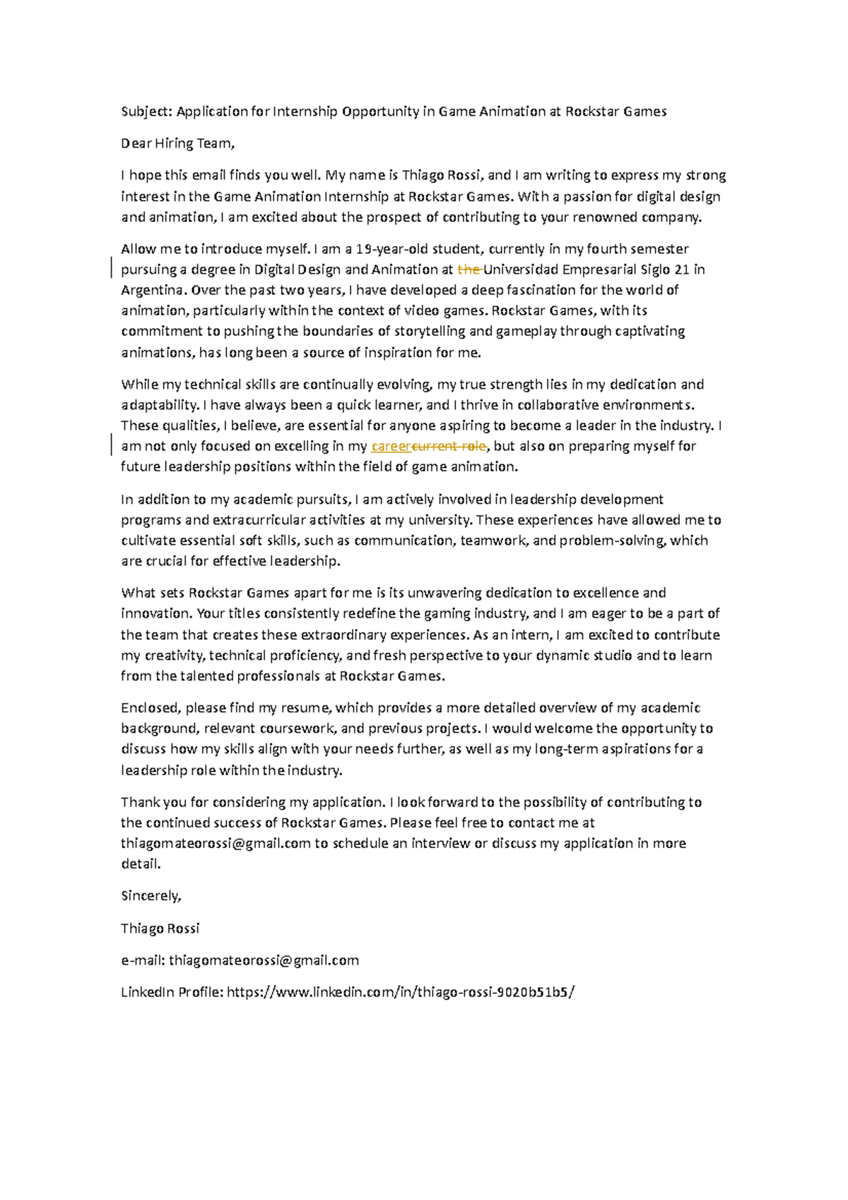 Cover letter - ghmhmhjmh - Subject: Application for Internship ...