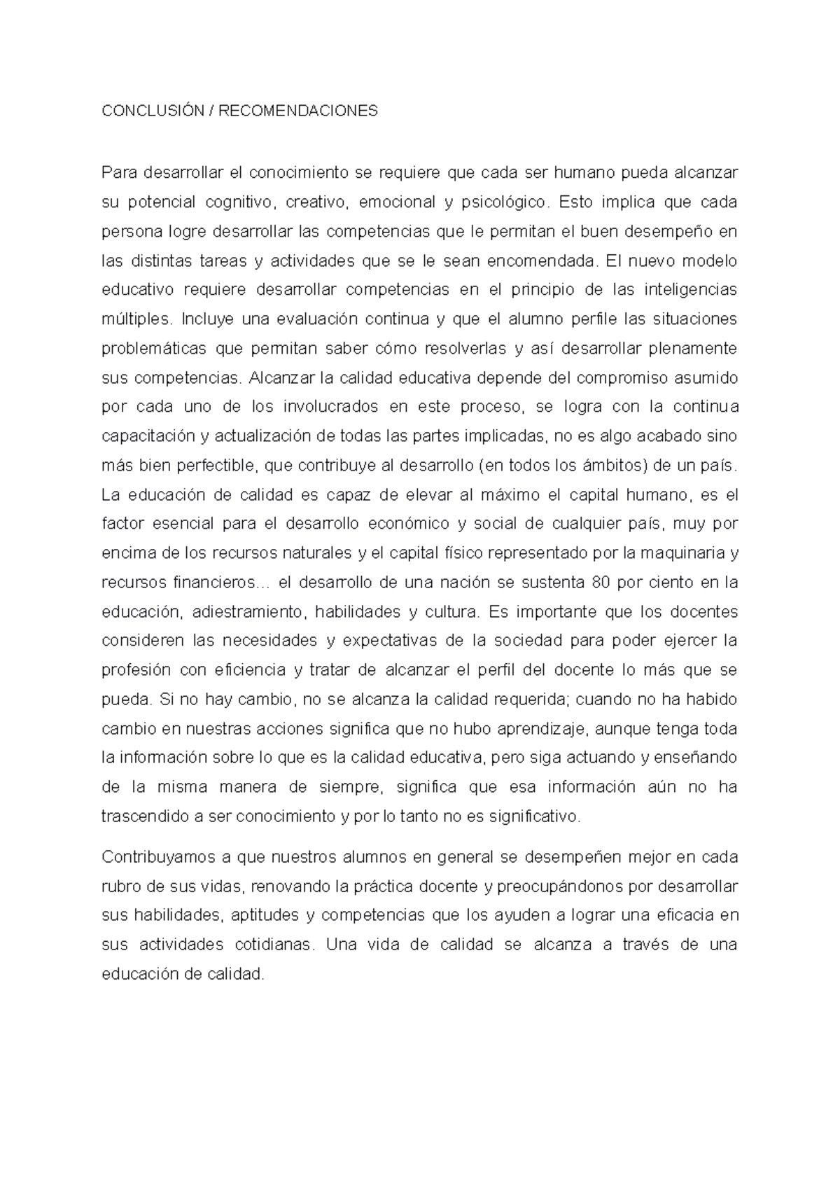 Conclusion Recomendaciones - CONCLUSIÓN / RECOMENDACIONES Para ...