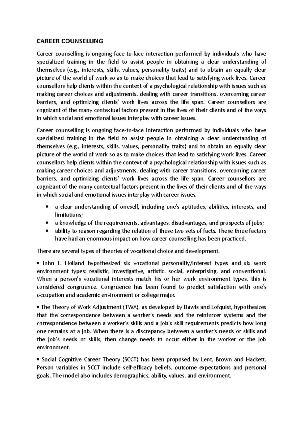 Career Counselling - CAREER COUNSELLING Career counselling is ongoing ...