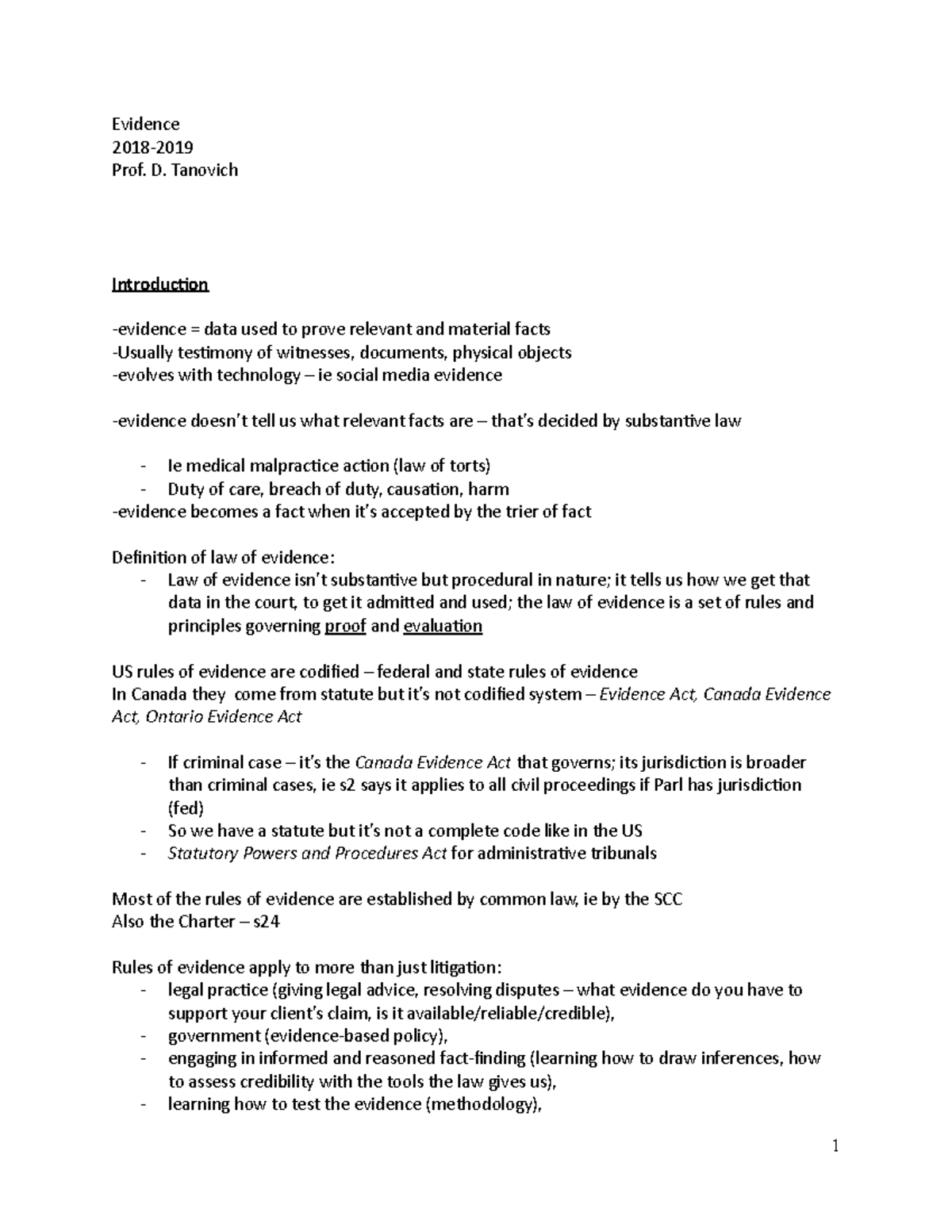 Evidence 2018 LAW - Warning: TT: more functions defined than expected Evidence 2018- Prof. D ...