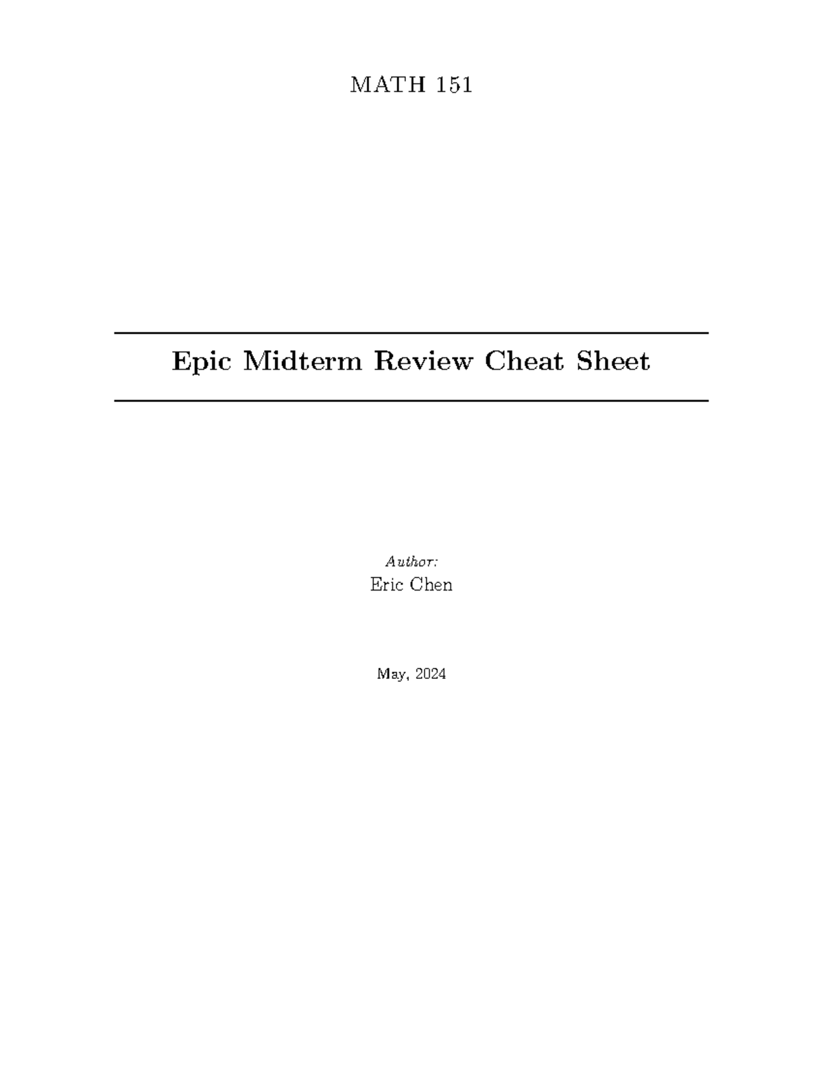 MATH 151 Final Review Sheet - MATH 151 Epic Midterm Review Cheat Sheet ...