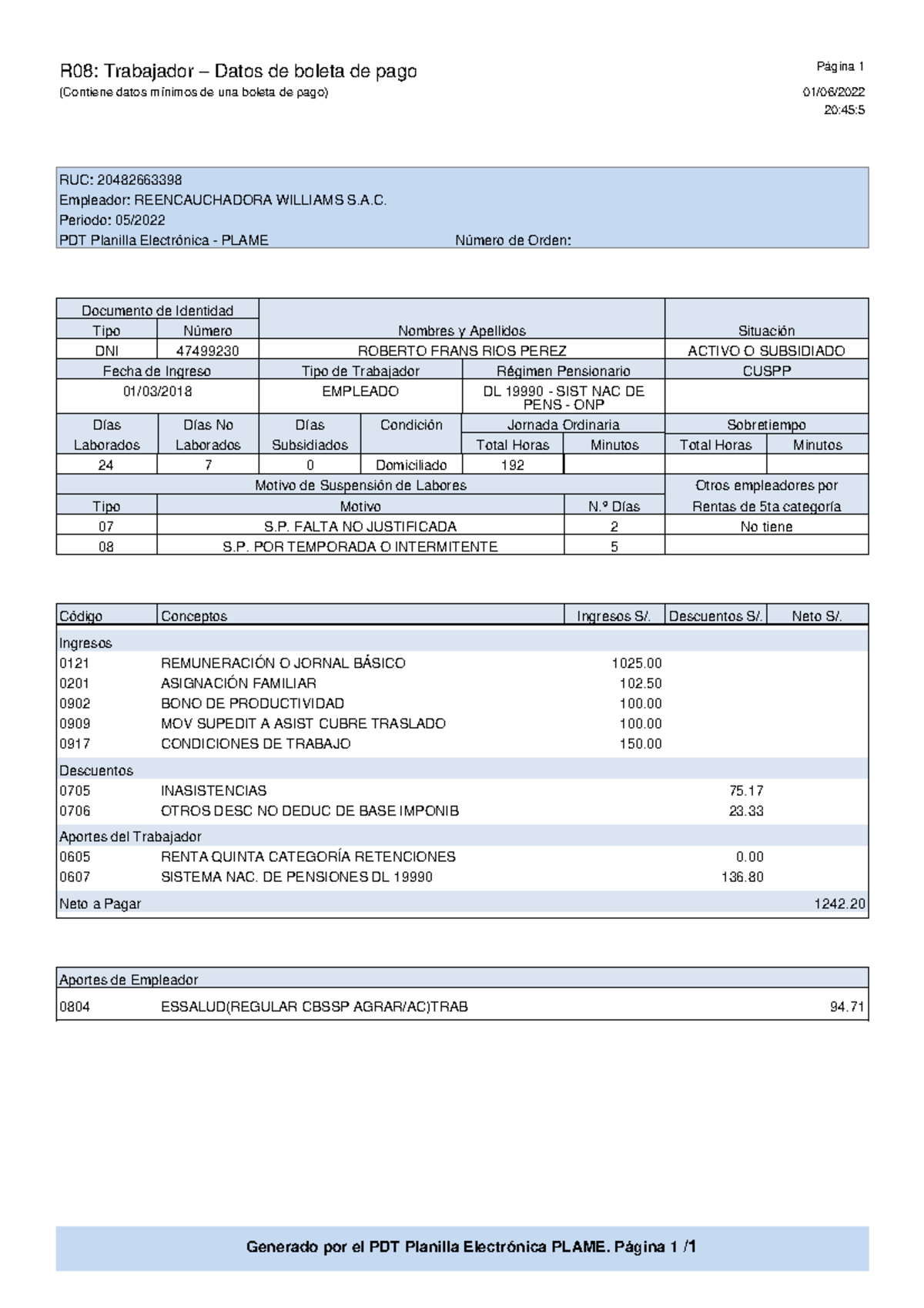 20482663398 202205 01 47499230 r08 - Generado por el PDT Planilla ...