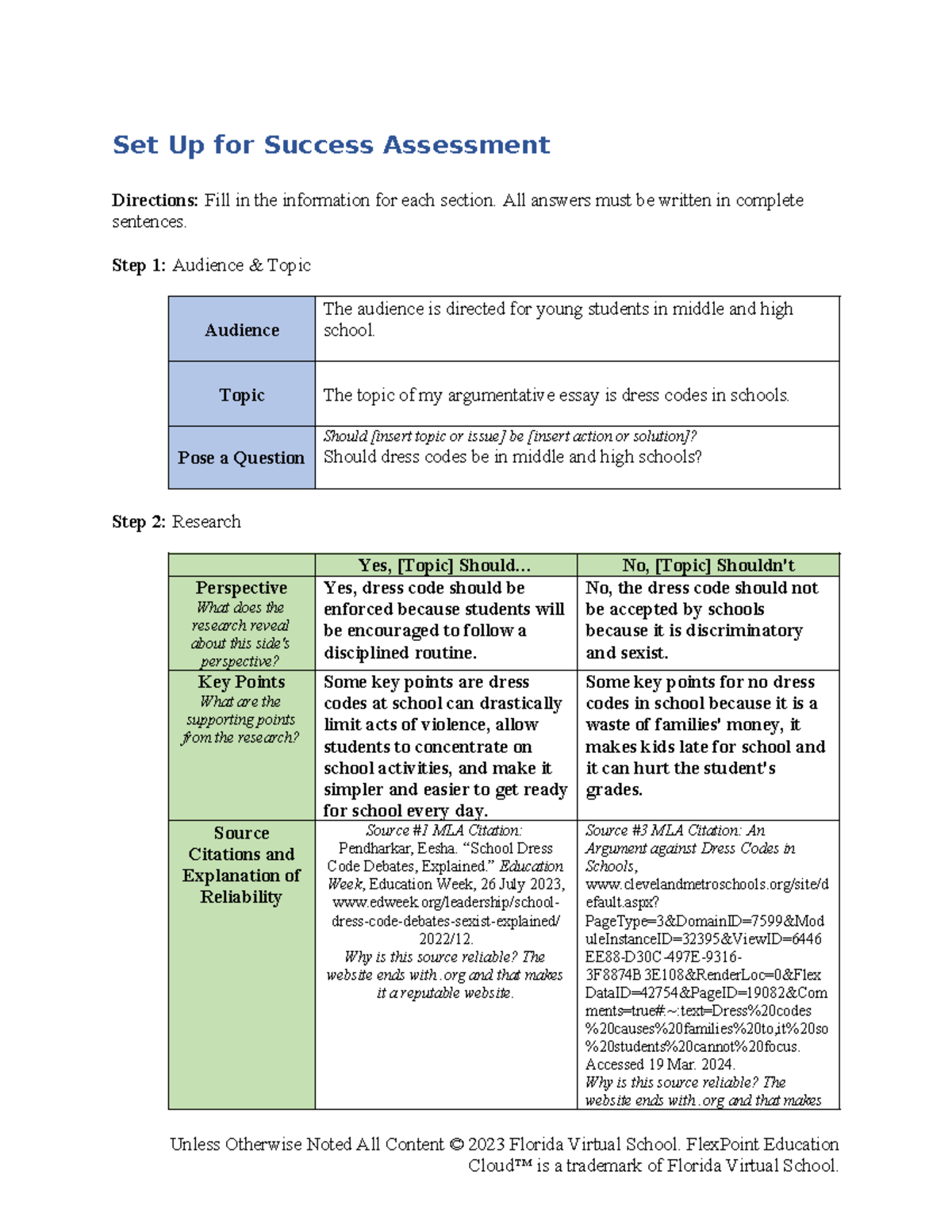 5.02 set up for success - Set Up for Success Assessment Directions ...