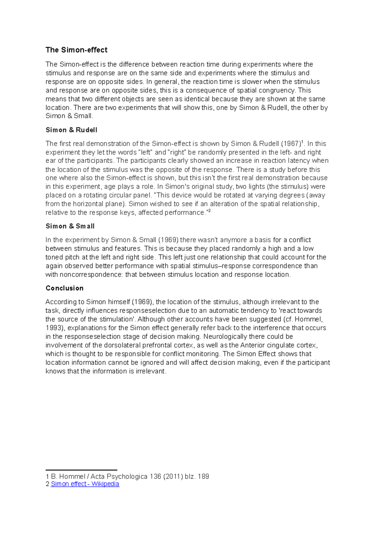 The Simon-effect - Assignment quartile 1 - The Simon-effect The Simon-effect is the difference ...