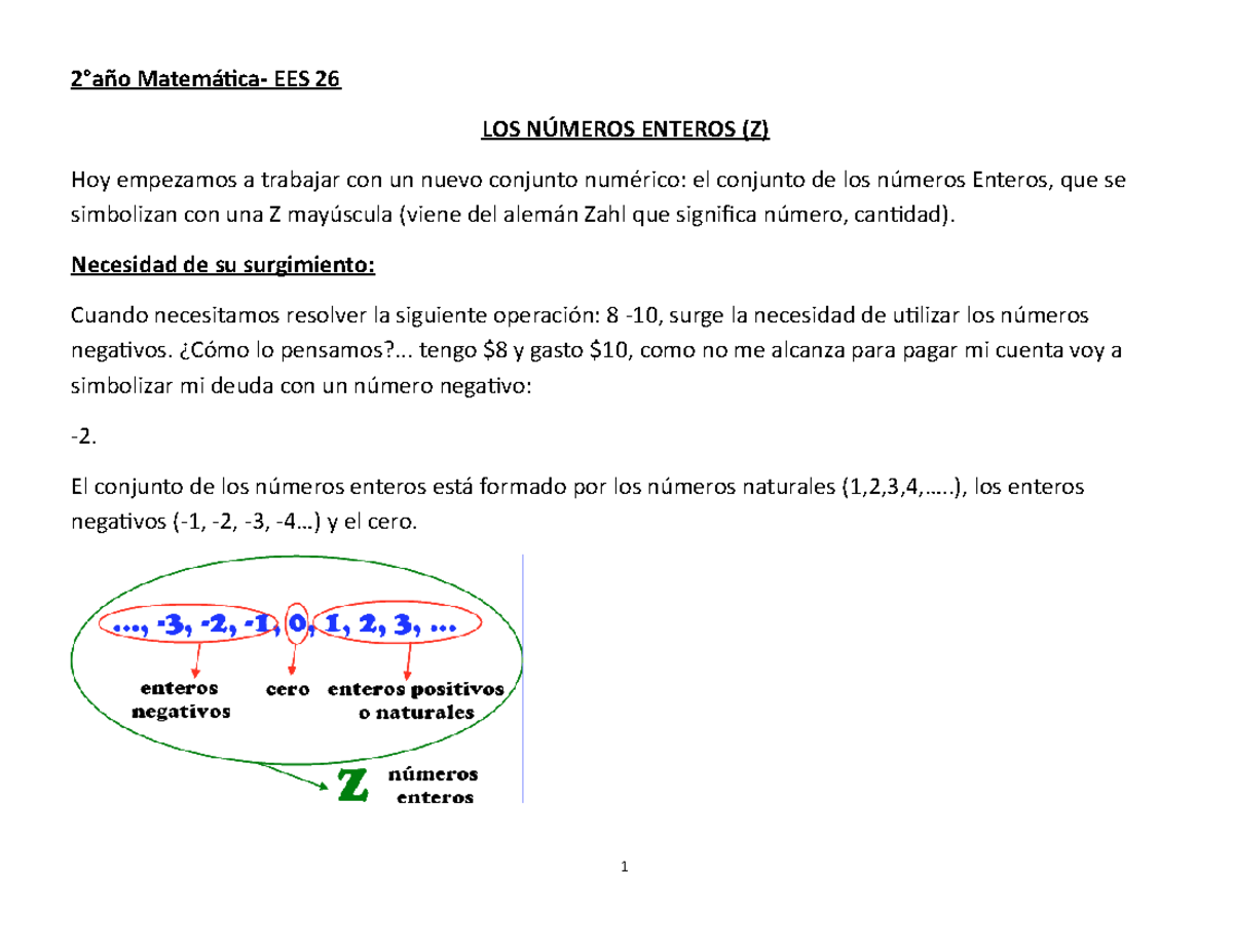 Introduccion a enteros - 2°año Matemática- EES 26 LOS NÚMEROS ENTEROS ...