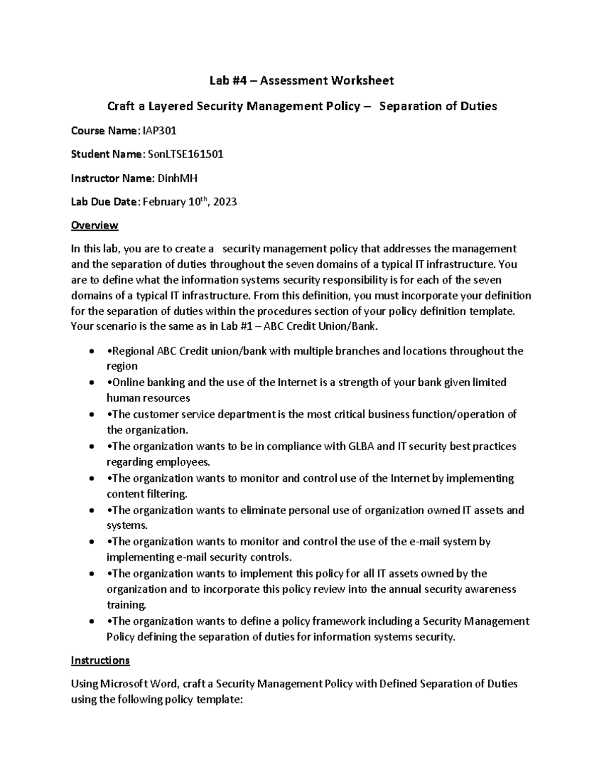 Iap301 Se161501 Lab4 Practical Lab 4 Assessment Worksheet Craft A Layered Security