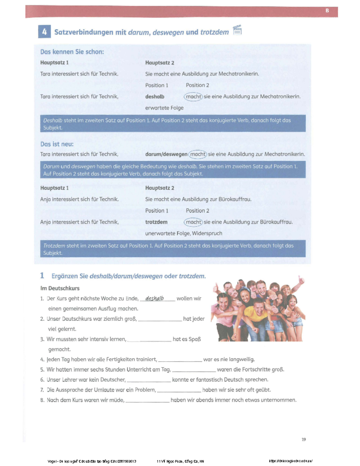 Deswegen, Darum, Daher, Deshalb - Deutsch - Vogel - Du học nghề Đức và ...