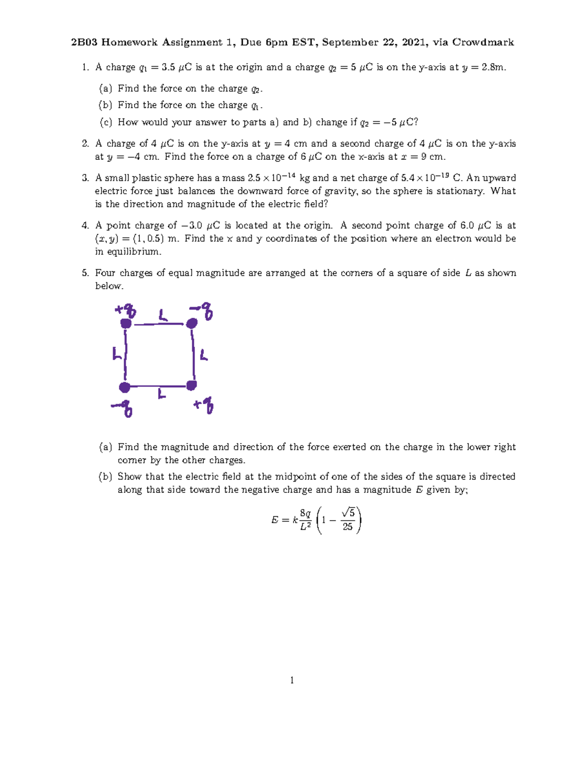 2B03 hw1 2021 - physics electricity assignment 1 - 2B03 Homework ...