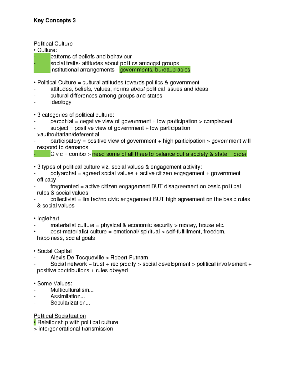 Politics Notes - key concepts for final - Key Concepts 3 Political ...