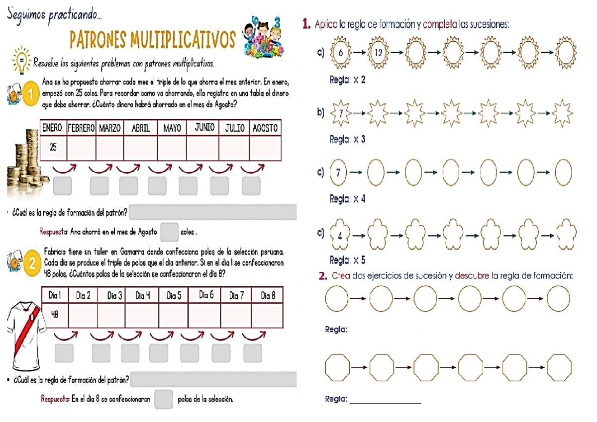 Fichamatepatronesmultiplicativos - Seguimos practicando. 1. Aplica la regla de formación y ...