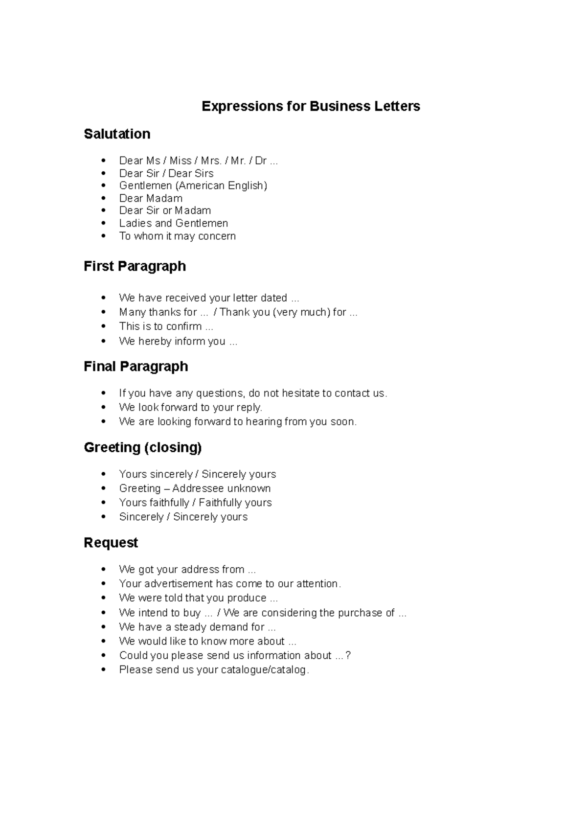 Expressions for Business Letters - Expressions for Business Letters ...