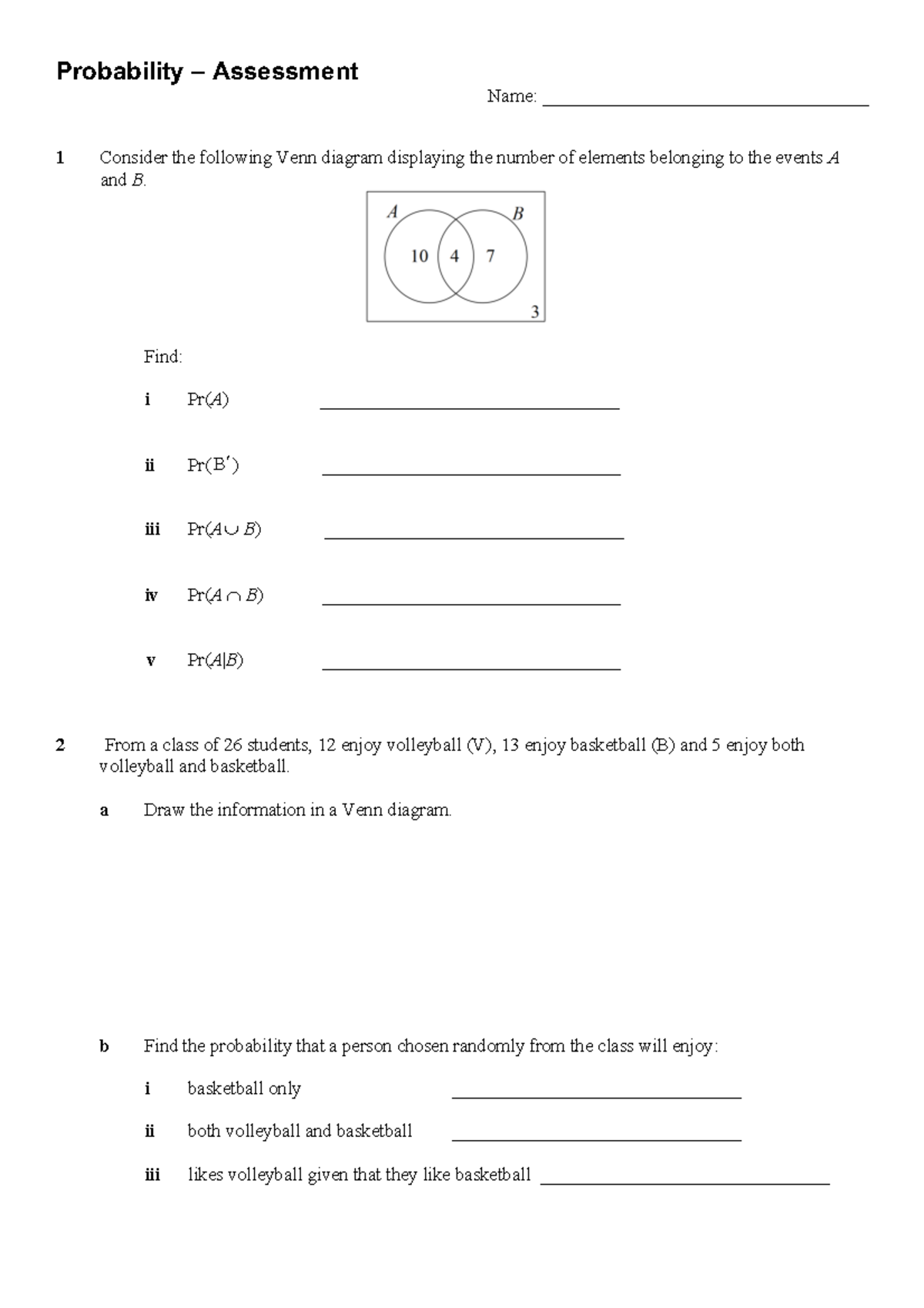 Probability questions using venn diagrams and two way tables ...