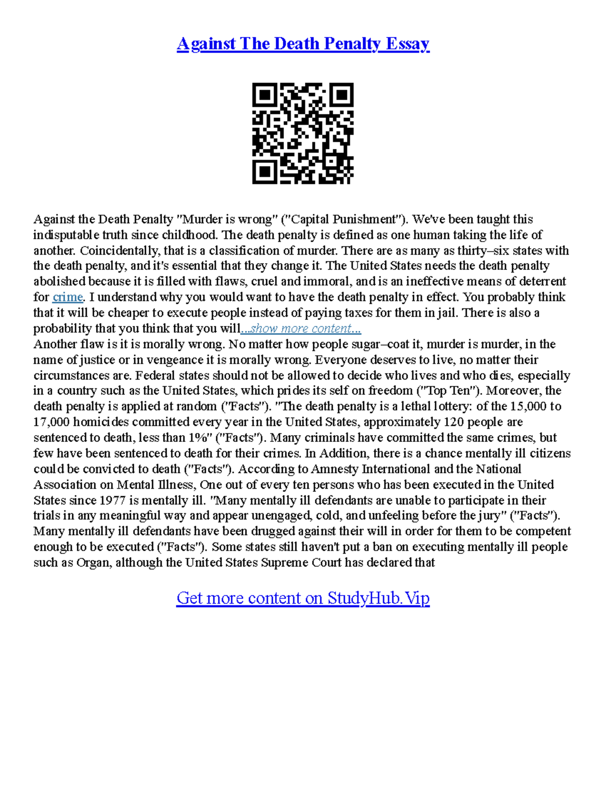Death Penalty Essay Against - Against The Death Penalty Essay Against ...