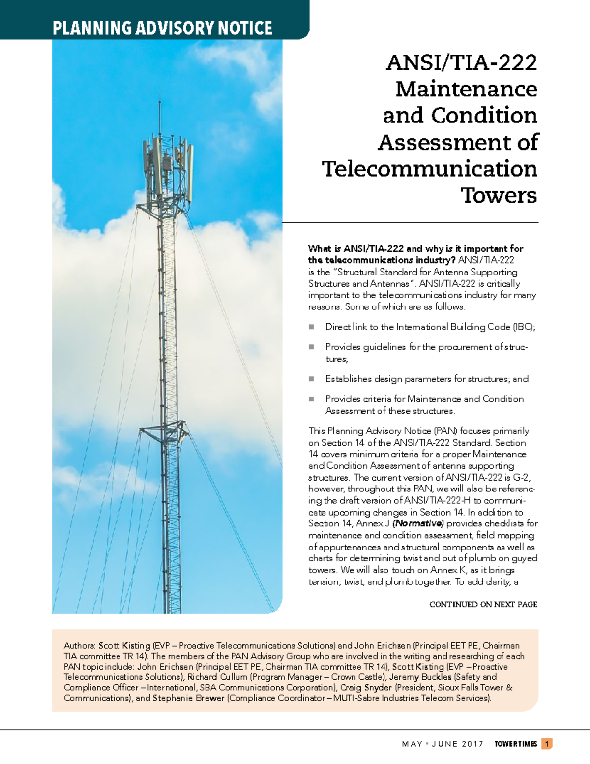 PAN ANSI TIA 222 - seg e hig - M A Y J U N E 2 0 1 7 TOWER TIMES 1 What is ANSI/TIA-222 and why ...