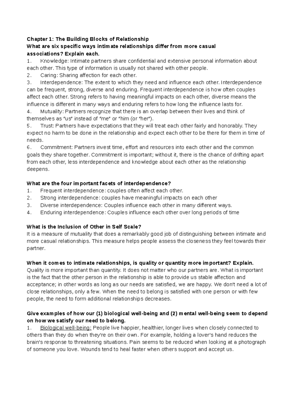 Miller midterm questions - Chapter 1: The Building Blocks of Relationship What are six specific ...