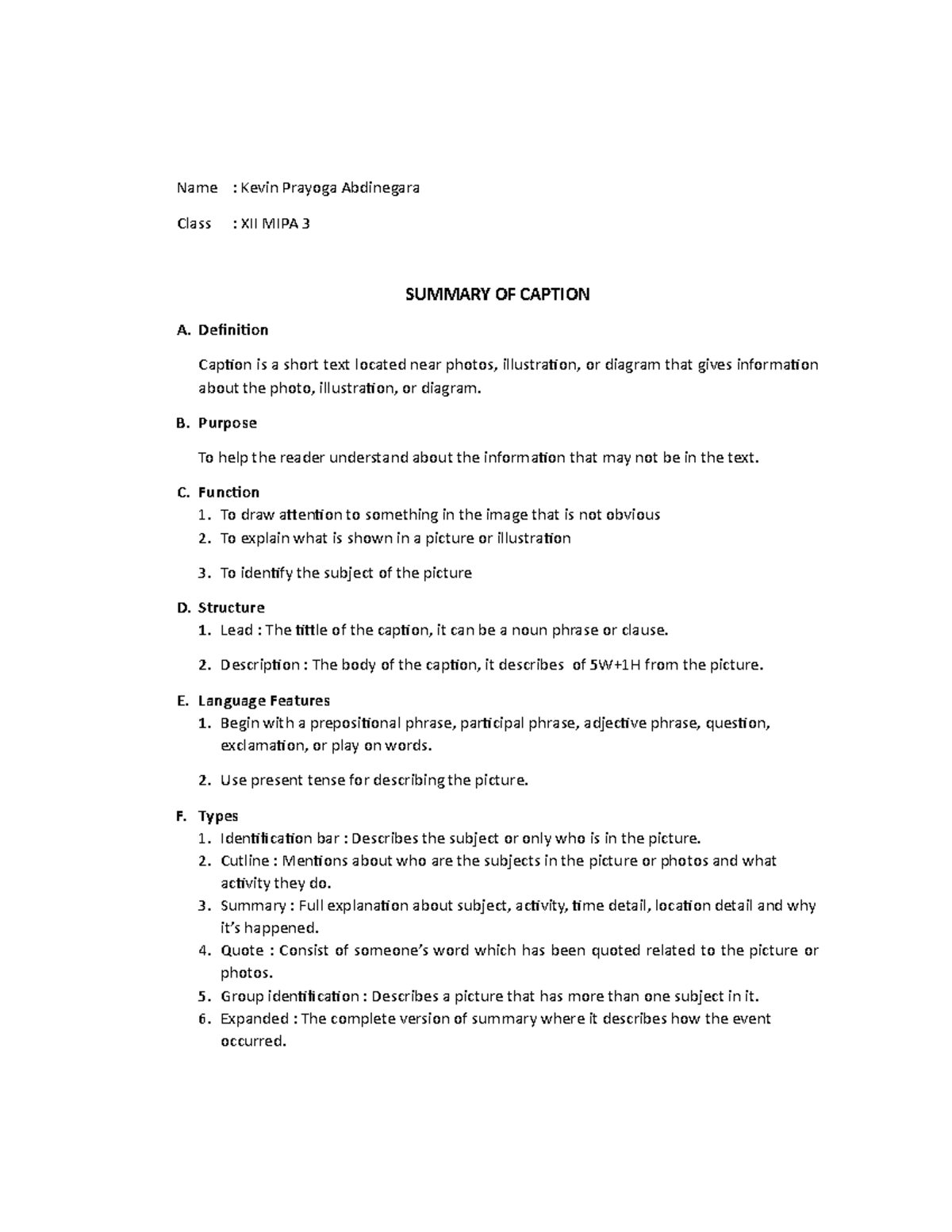 Summary caption kevinp - Name : Kevin Prayoga Abdinegara Class : XII ...