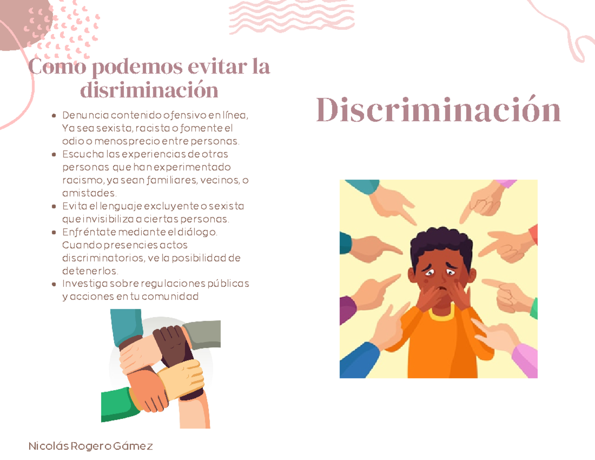 Diptico discriminacion - Como podemos evitar la disriminación Denuncia ...