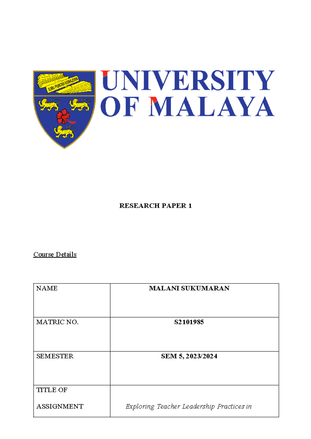 -12335056-Research Paper 1 Malani Sukumaran s2101985 - RESEARCH PAPER 1 ...