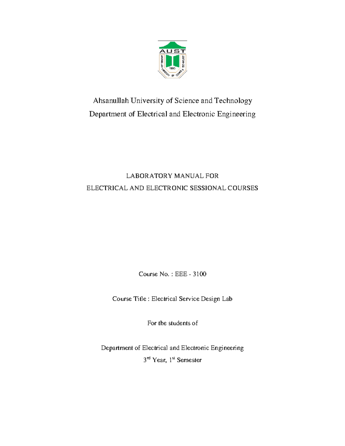 EEE 3100 - lab manual - Ahsanullah University of Science and Technology Department of Electrical ...