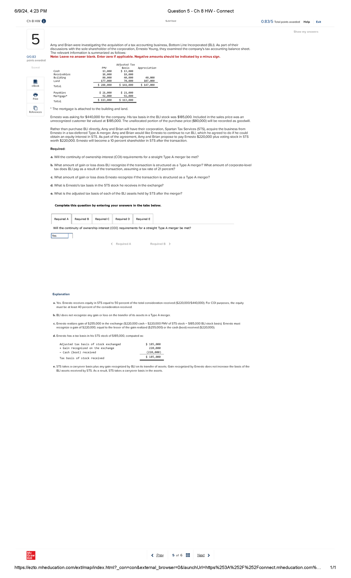 Question 5 - Ch 8 HW - Connect - eBook Print p References 5 0 /0 ...