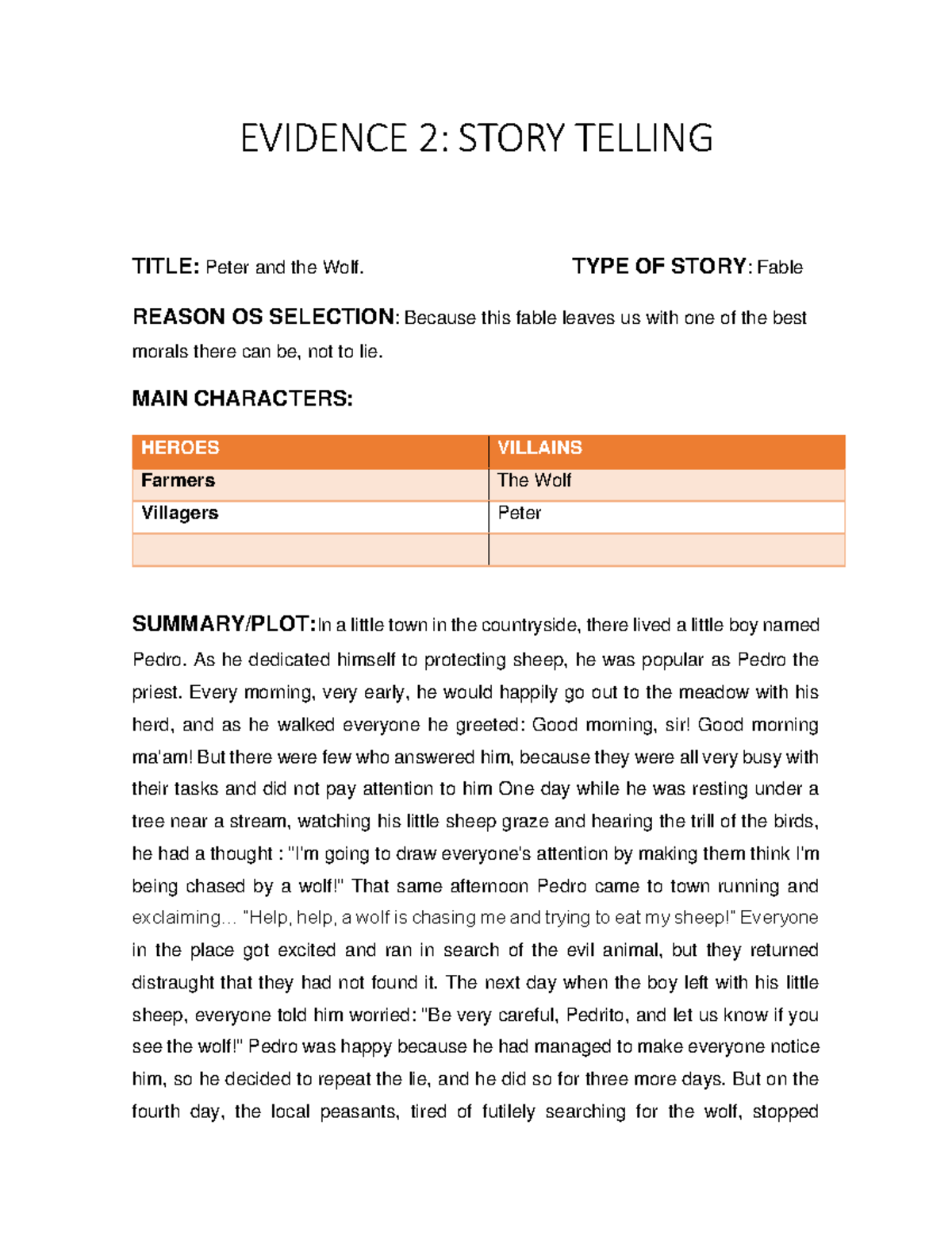 Evidence 2 - CLASE - EVIDENCE 2: STORY TELLING TITLE: Peter and the ...
