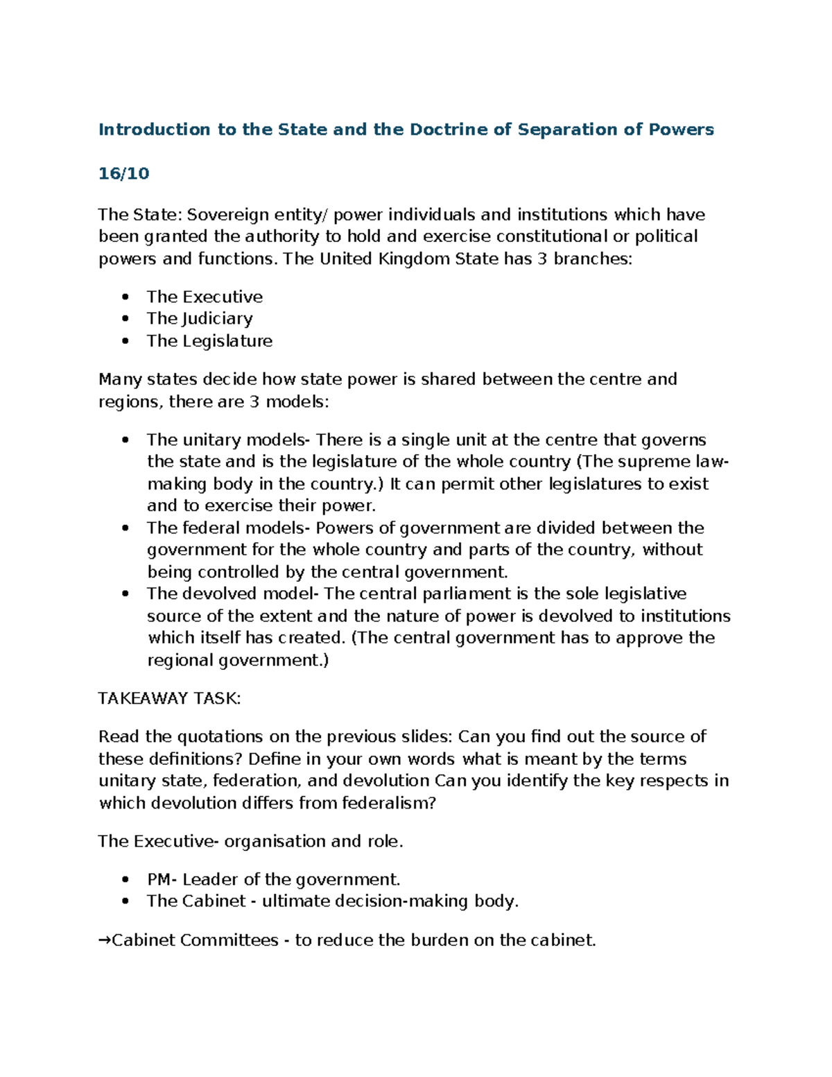 Introduction to the State and the Doctrine of Separation of Powers ...
