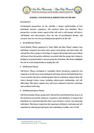 Module # 4 Assignment (UTS) - Understanding the self - Studocu