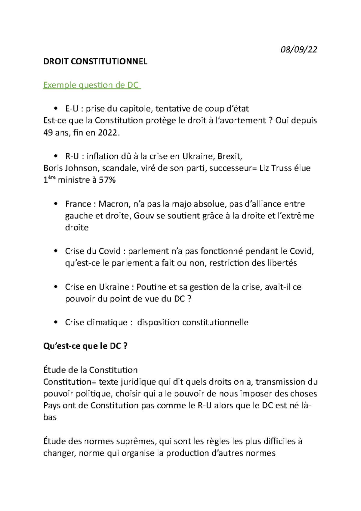 Séance 1 - définition du droit constitutionnel - 08/09/ DROIT ...