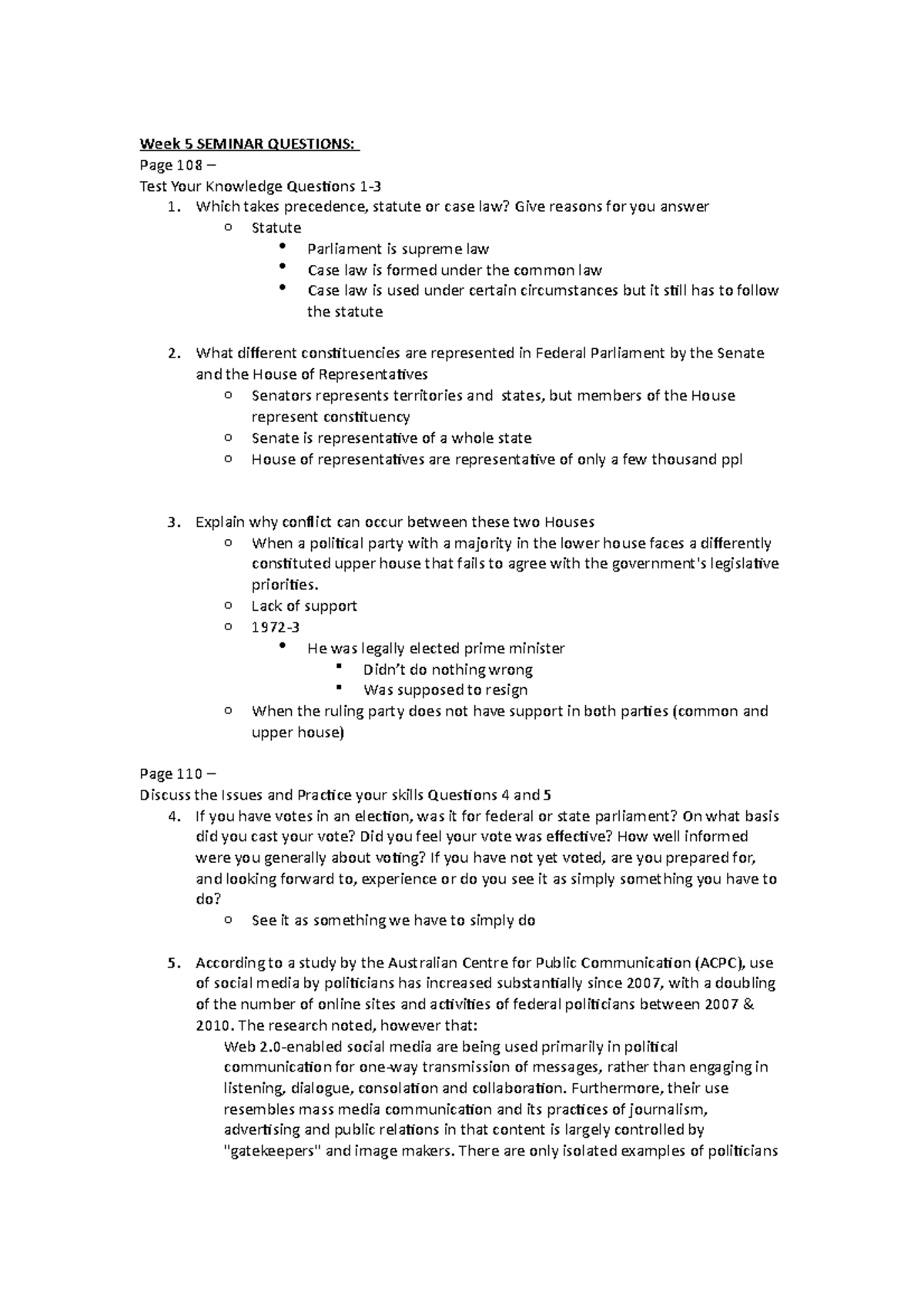 Week 5 Seminar Questions - Week 5 SEMINAR QUESTIONS: Page 108 – Test ...