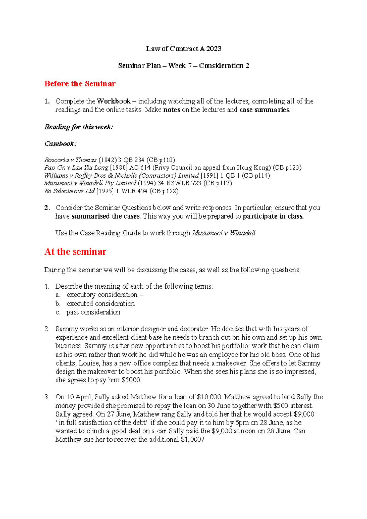 Week 7 Seminar Plan 2023 - Law of Contract A 2023 Seminar Plan – Week 7 ...
