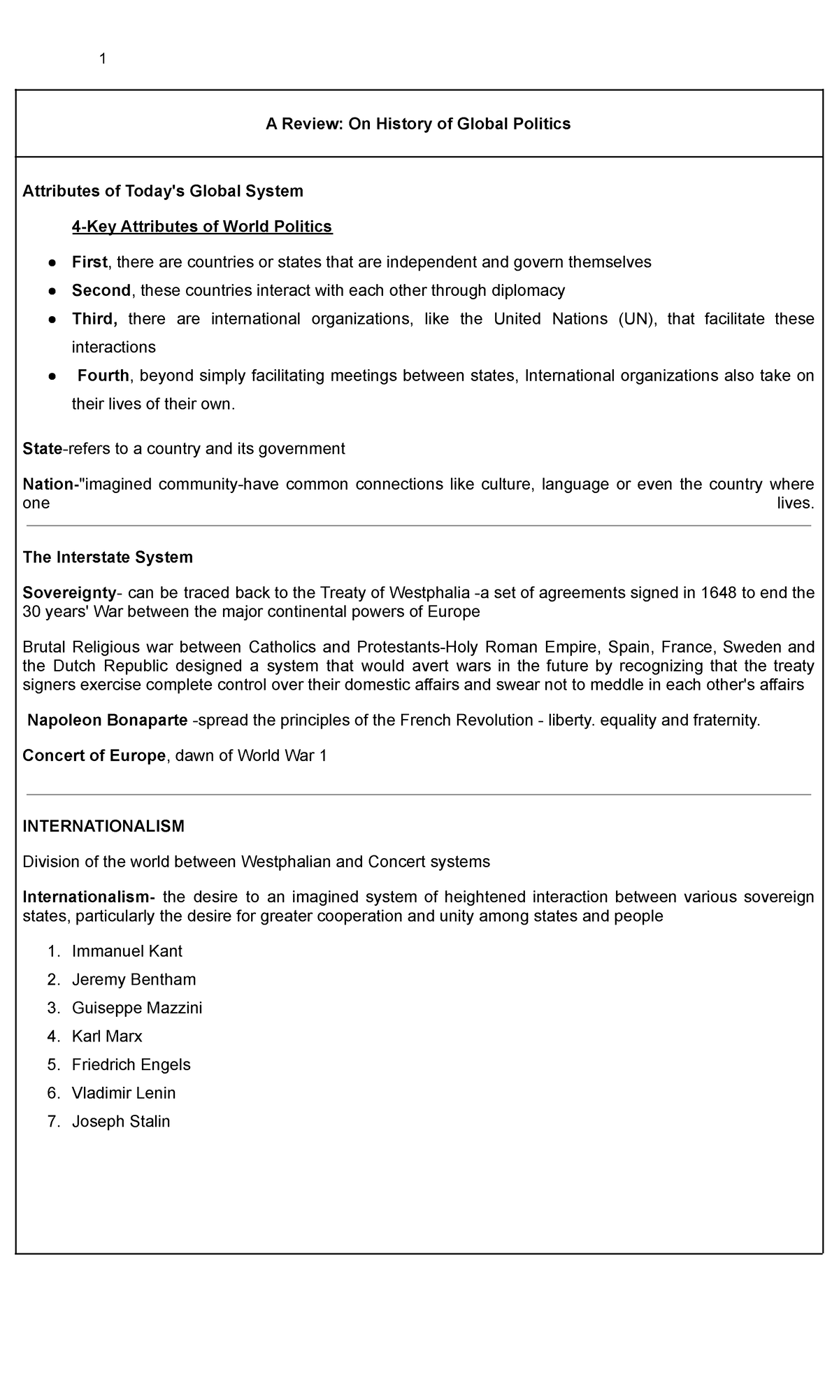 TCW Notes[ Midterm] - A Review: On History of Global Politics ...