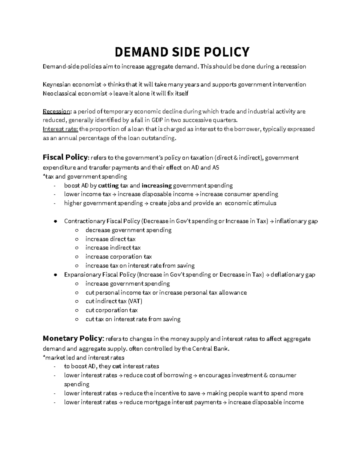 Demand Side Policy - DEMAND SIDE POLICY Demand-side policies aim to ...