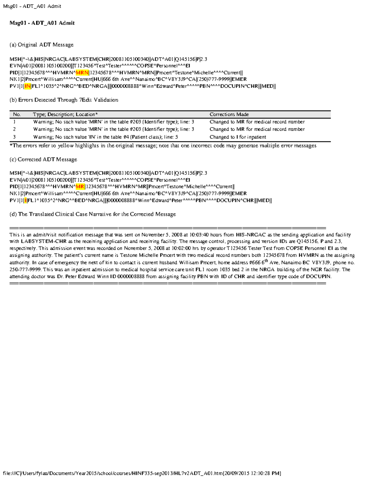 HL7v2ADT A01 - That is the assigment - Msg01 - ADT_A01 Admit - Studocu