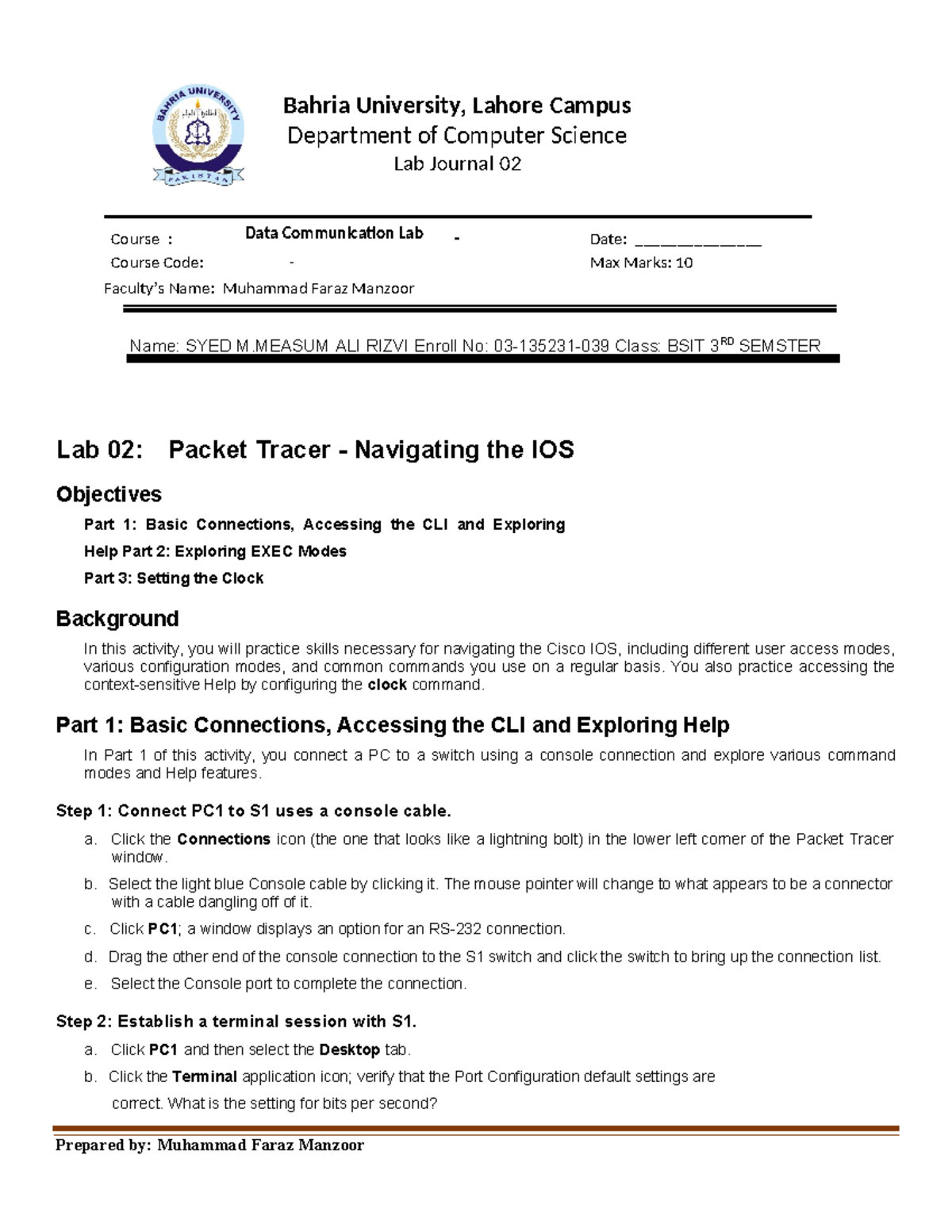 DCN LAB 2 - DCN LAB GENERAL 2 BASED ON WORKING OF CISCO - Faculty’s ...