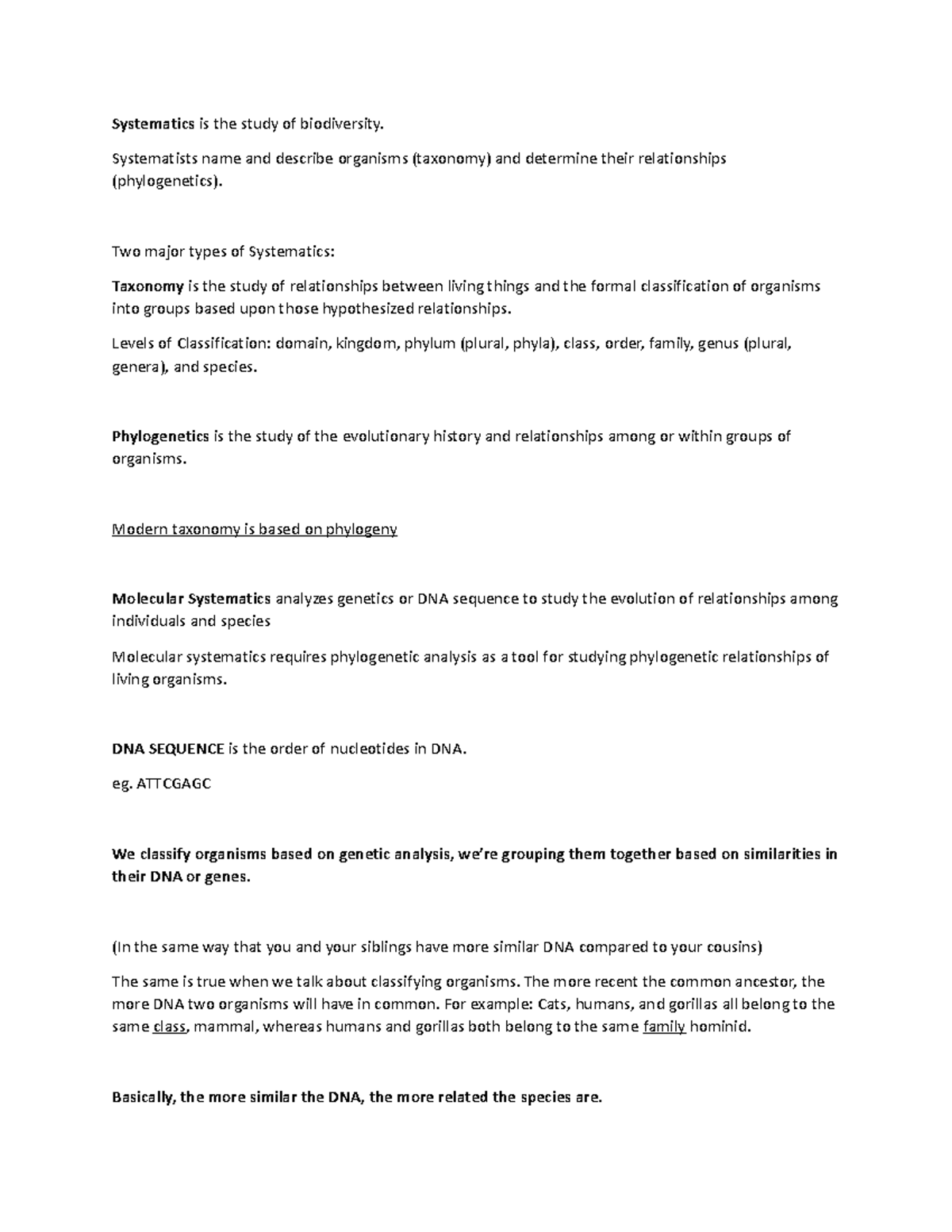 Systematics Biology - Systematics is the study of biodiversity ...