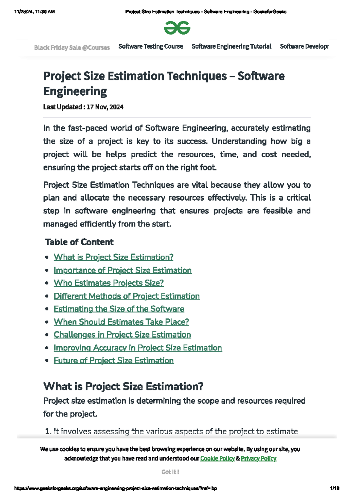 Project size estimation - Understanding how big a project will be helps predict the resources ...