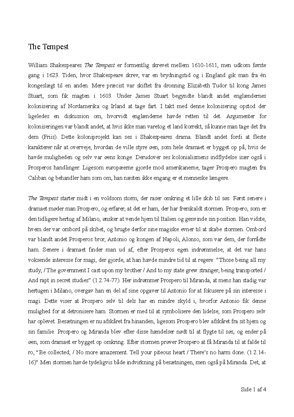 Analyse af The Tempest - The Tempest William Shakespeares The Tempest ...
